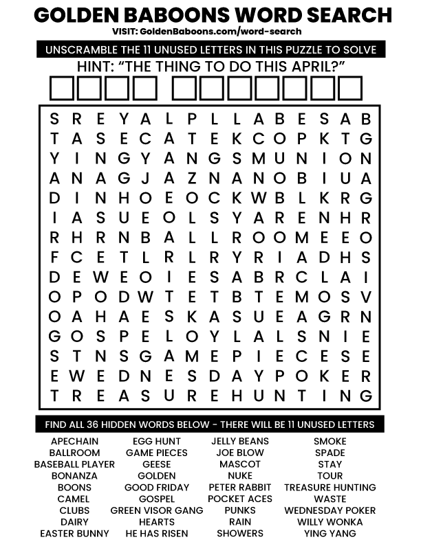 Word Search – GOLDEN BABOONS & RASCALS